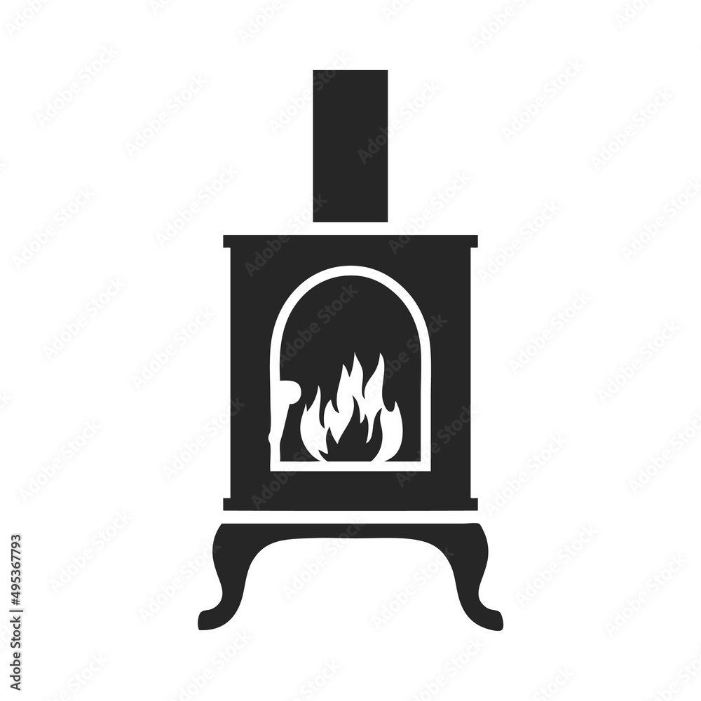 Potbelly wood-burning stove black minimalist icon vector illustration ...