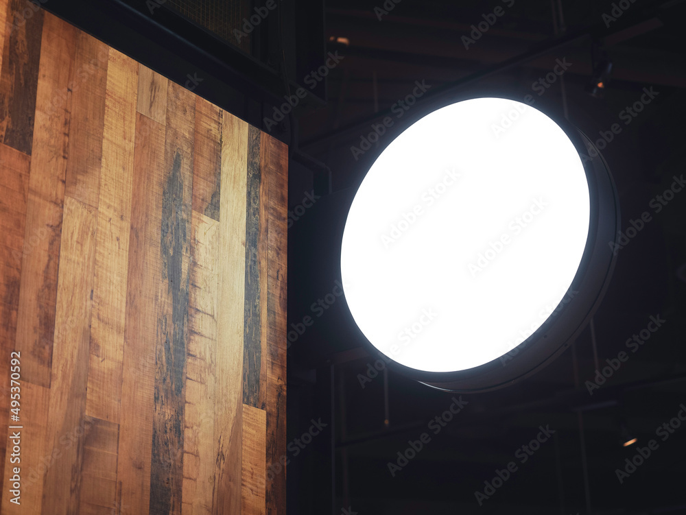 Mock up Signage shop Logo Circle light box Indoor building Stock Photo ...