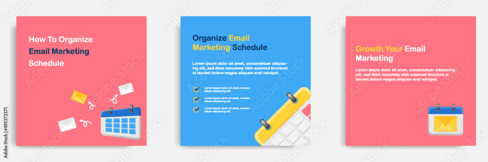3D cartoon style. Social media informative email marketing schedule ...