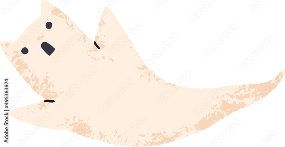 Funny Cat Ghost Halloween Doodle Illustration Stock Vector | Adobe Stock