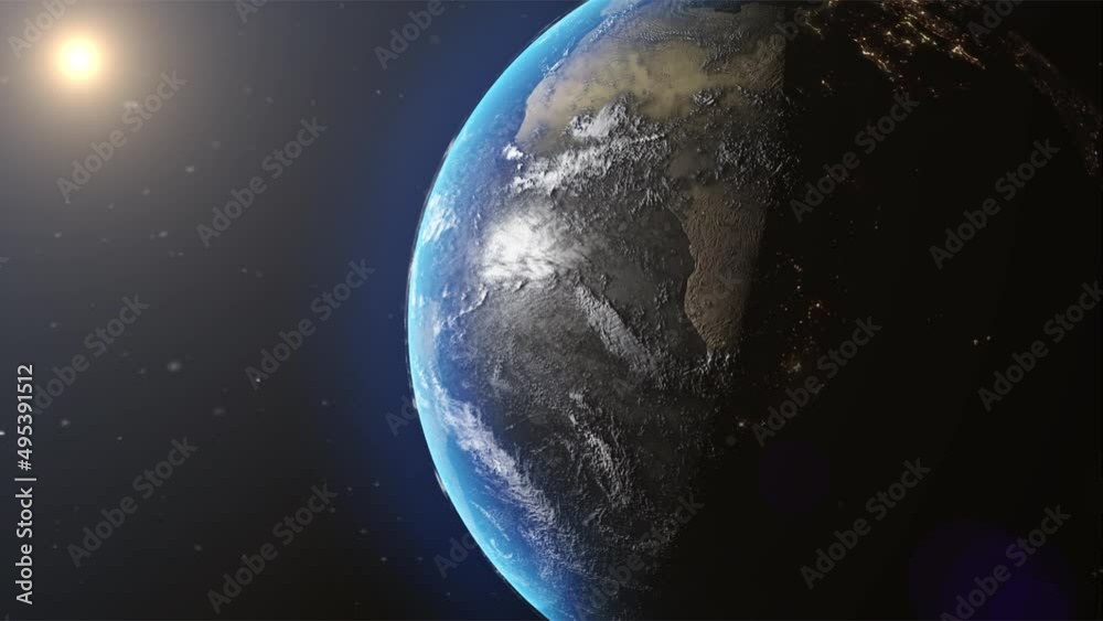 The globe spinning on satellite view on dark background. turning earth ...