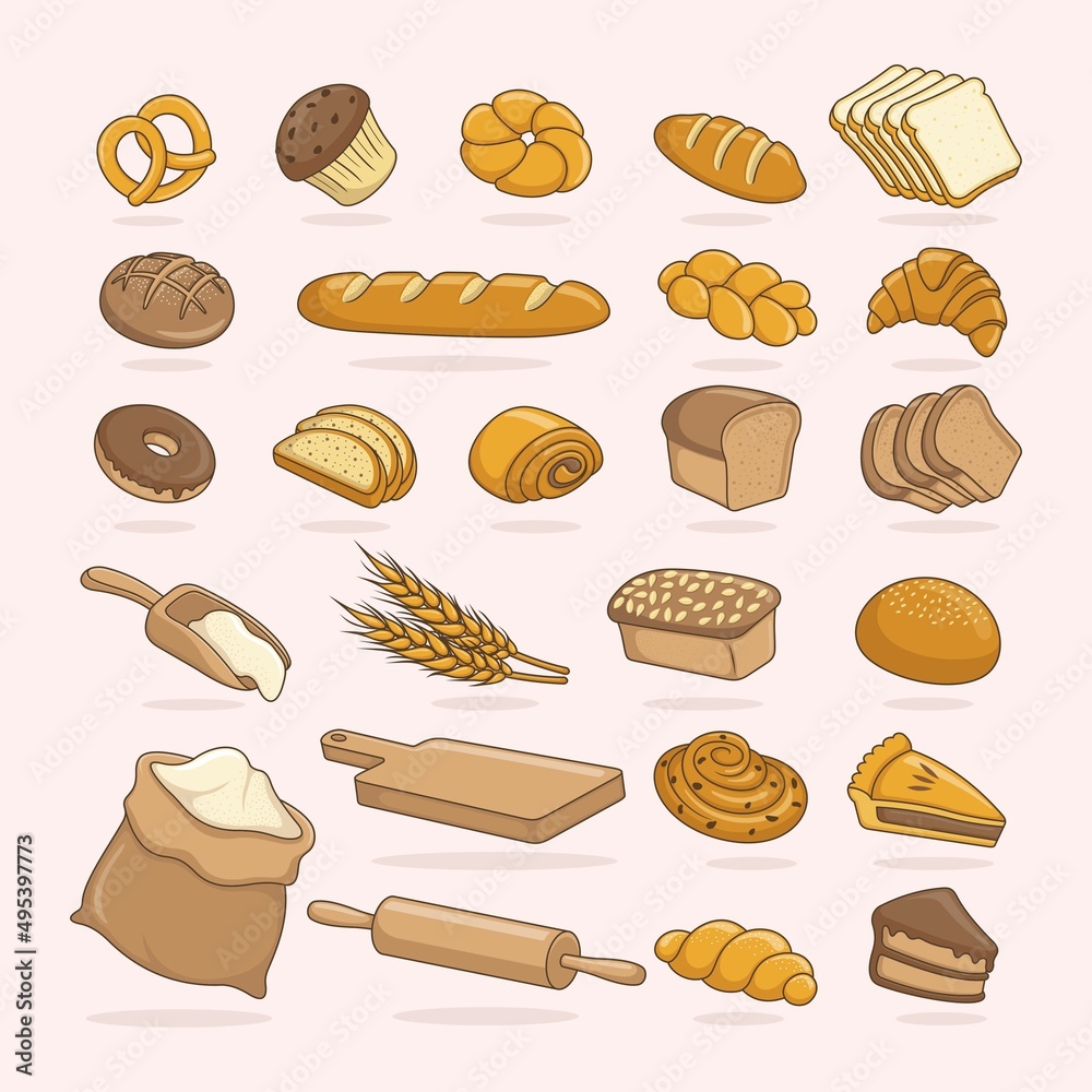 cute cartoon bread. collection set Stock Vector | Adobe Stock