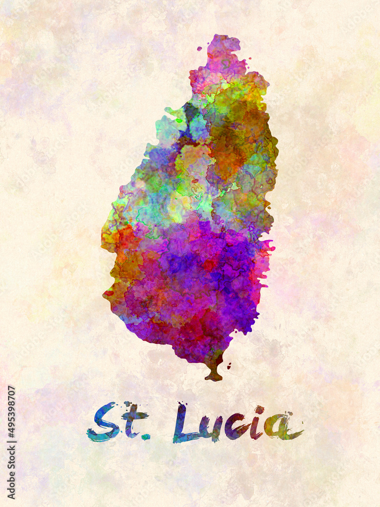 watercolor map st lucia Stock Illustration | Adobe Stock