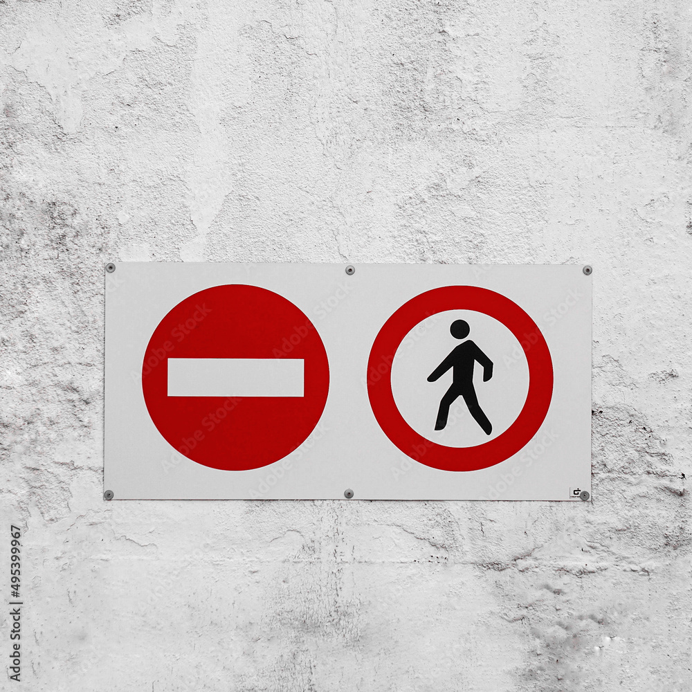 wrong way, no entry and pedestrian traffic signal Stock Photo | Adobe Stock