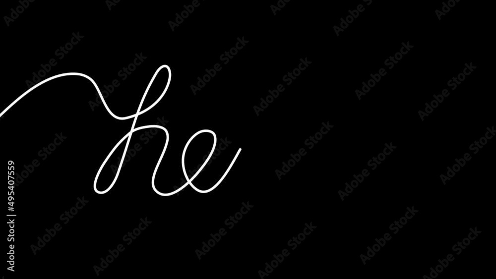 Continuous white line drawing word Hello on black background ...