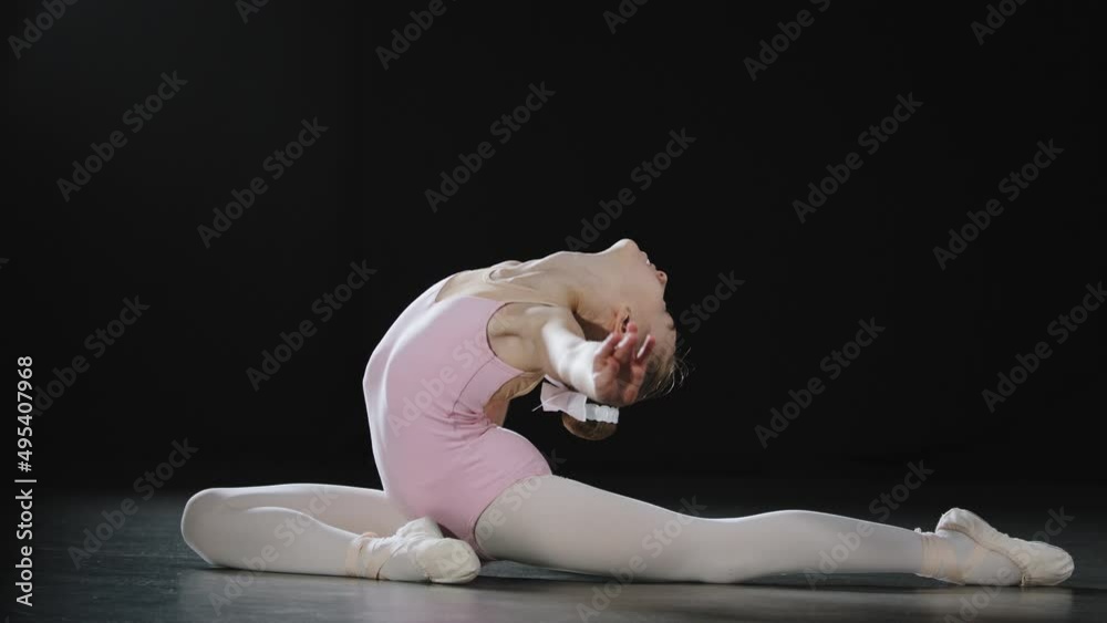 Teen girl child kid teenager gymnast doing backbend exercises in dance ...