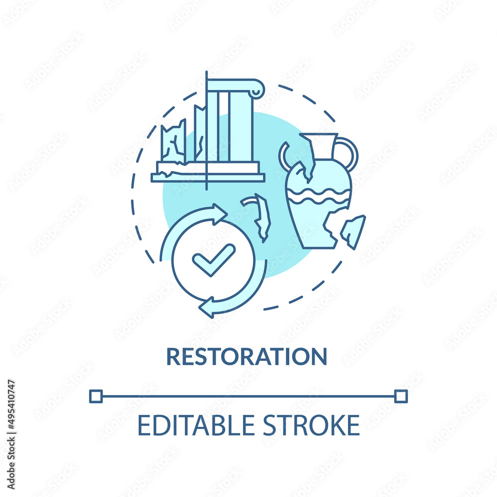 Restoration turquoise concept icon. Fixing process. Heritage objects ...