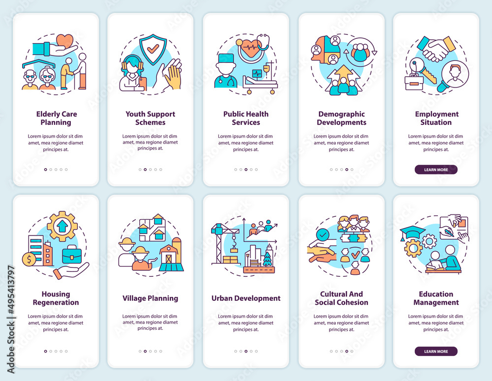 Social planning onboarding mobile app screen. Examples walkthrough 5 ...