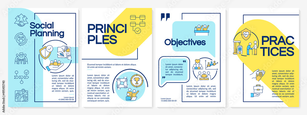 Social planning guideline blue and yellow brochure template. Leaflet ...