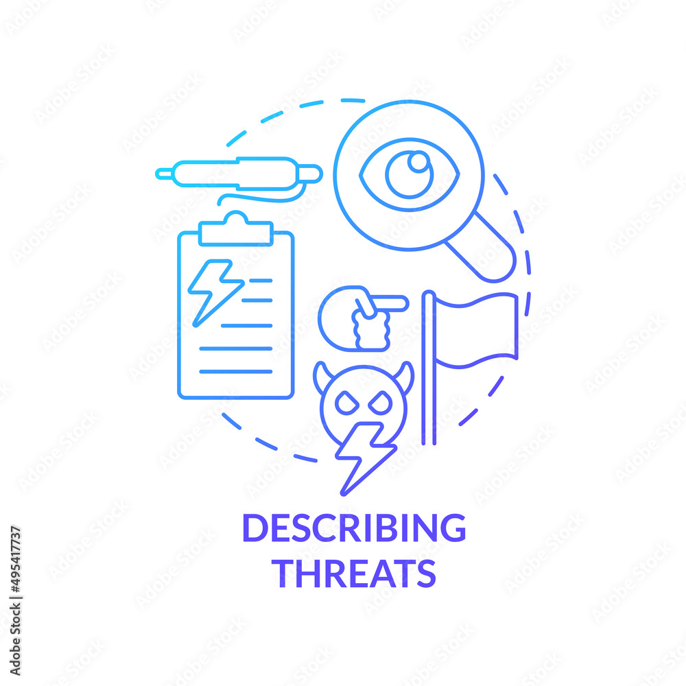Describing threats blue gradient concept icon. Learning enemy forces ...