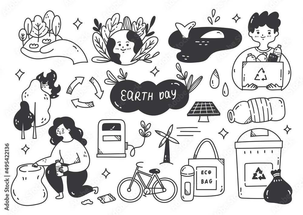 Hand Drawn Earth Day Concept Doodle Vector Illustration Stock Vector ...