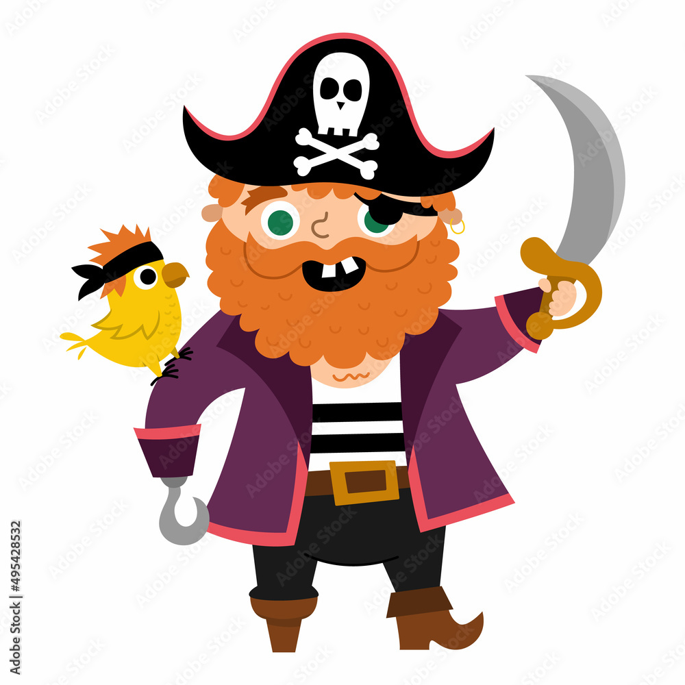 Vector pirate icon. Cute sea captain illustration. Treasure island ...
