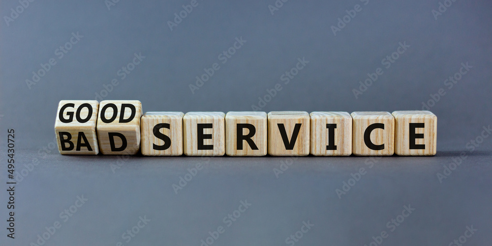 Good or bad service symbol. Turned wooden cubes and changed words bad ...