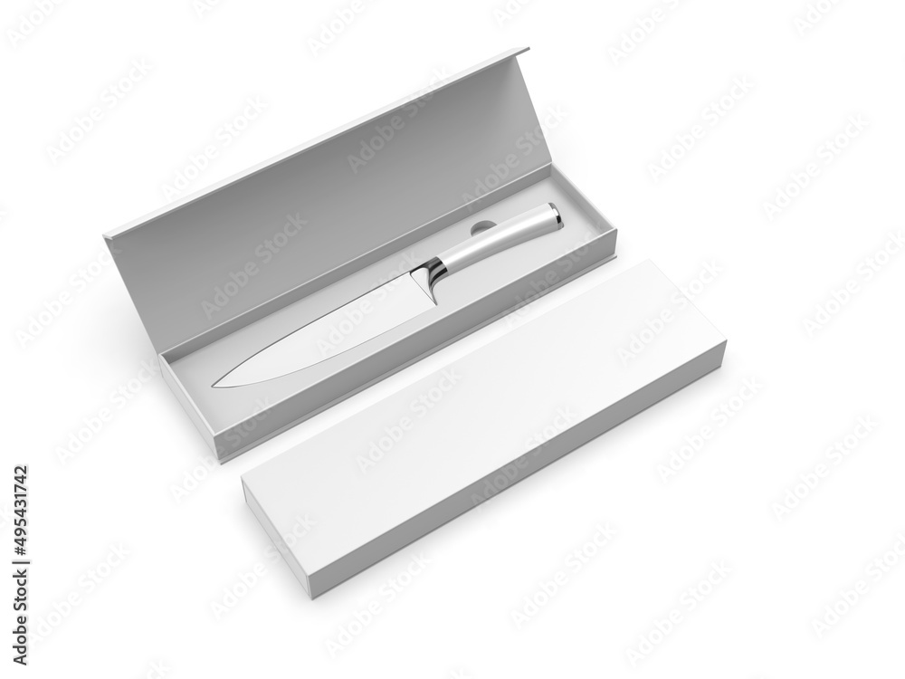 Blank Knife with hard box packaging for mockup. 3d render illustration ...