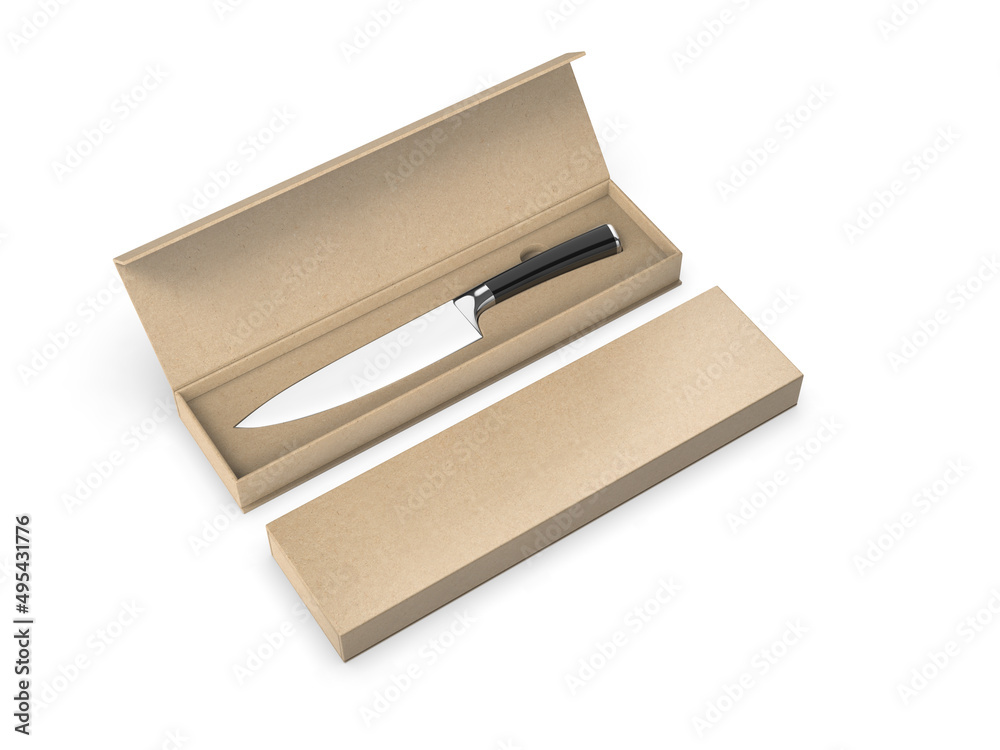 Blank Knife with hard box packaging for mockup. 3d render illustration ...