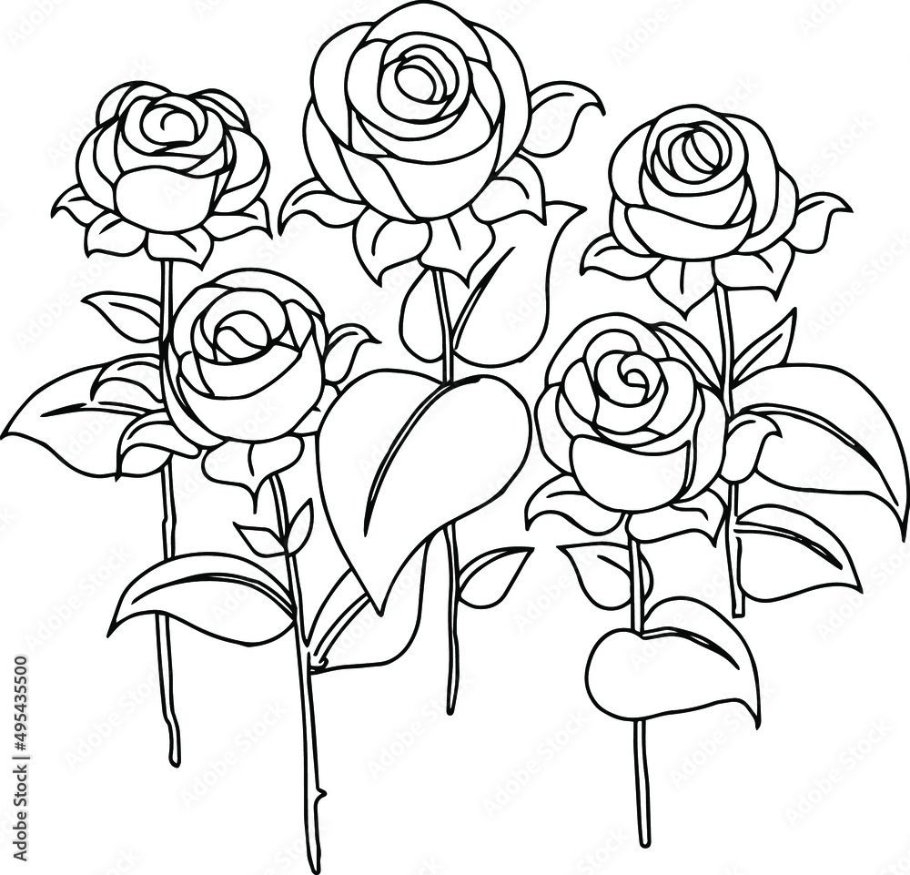 Design Vector Outline Five Rose, design for decoration, paintng ...