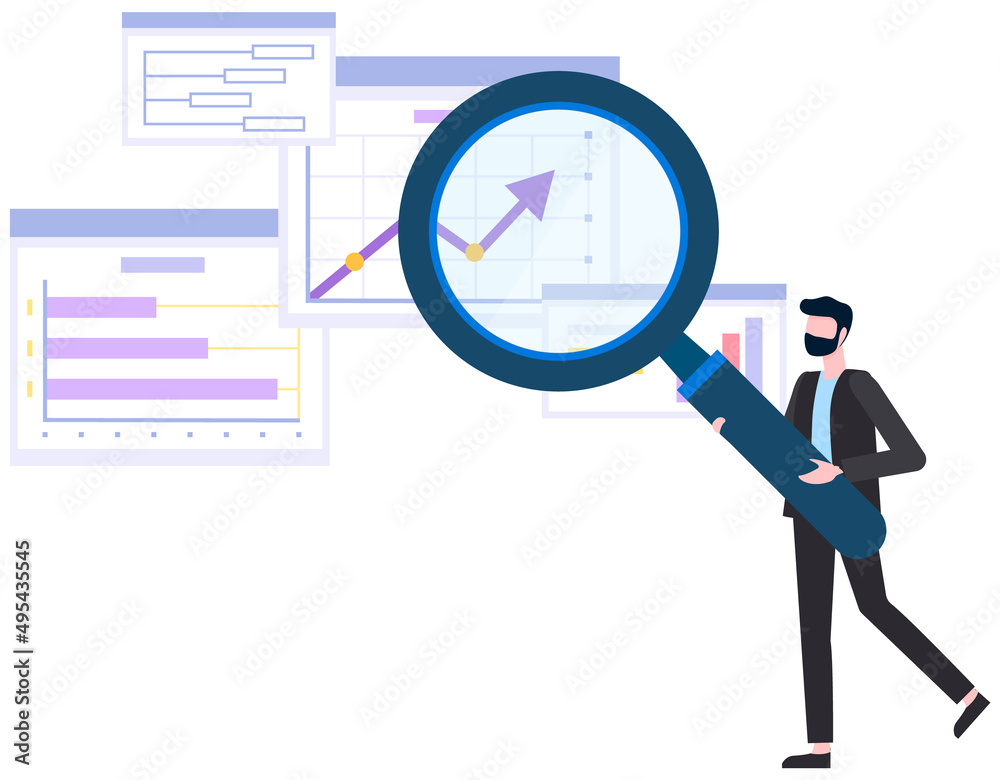 Data analysis research statistics interactive panel. Data screen with ...