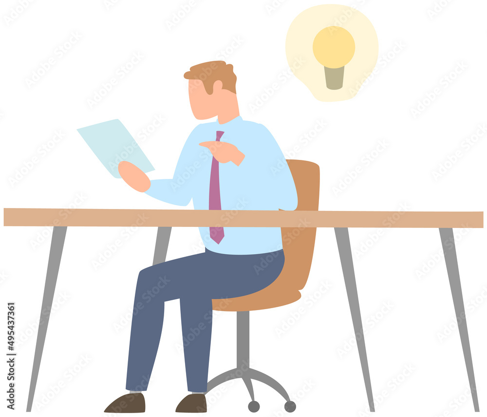 Photo & Art Print Businessman entrepreneur in suit sitting with sheet ...