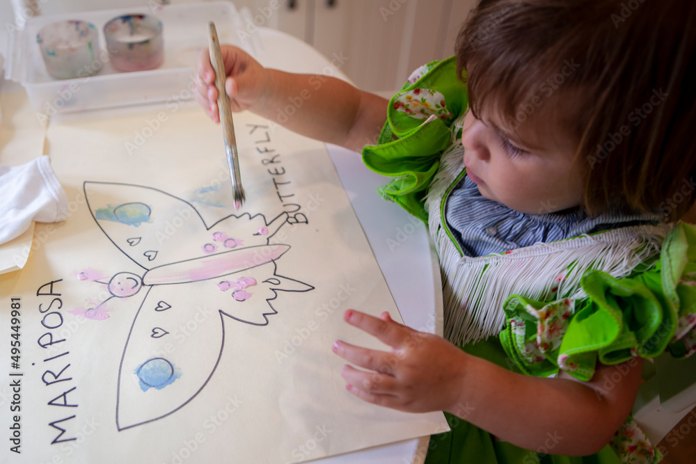 Young girl drawing a butterfly Stock Photo | Adobe Stock