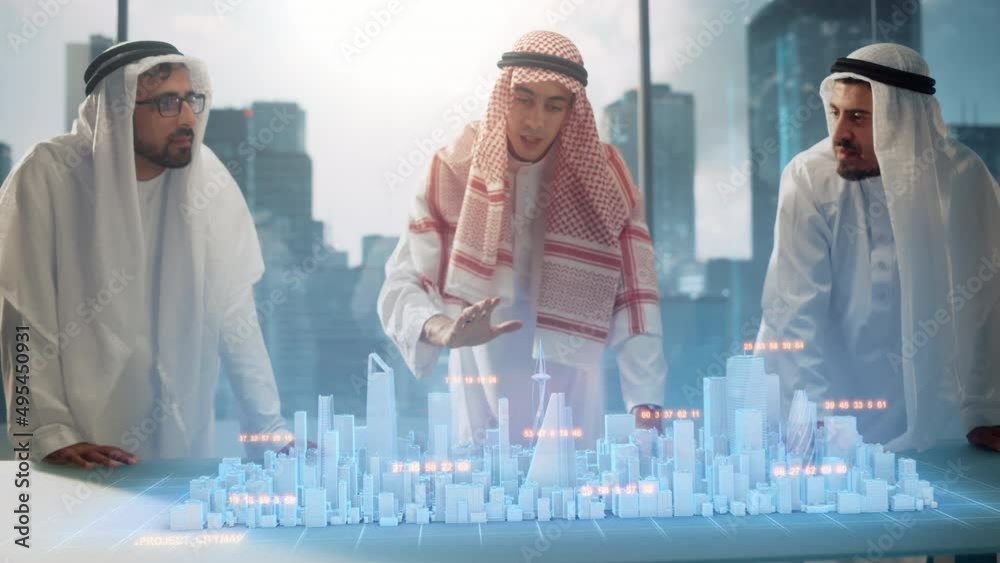 Group of Arab Real Estate Business Developers in Traditional Clothes ...