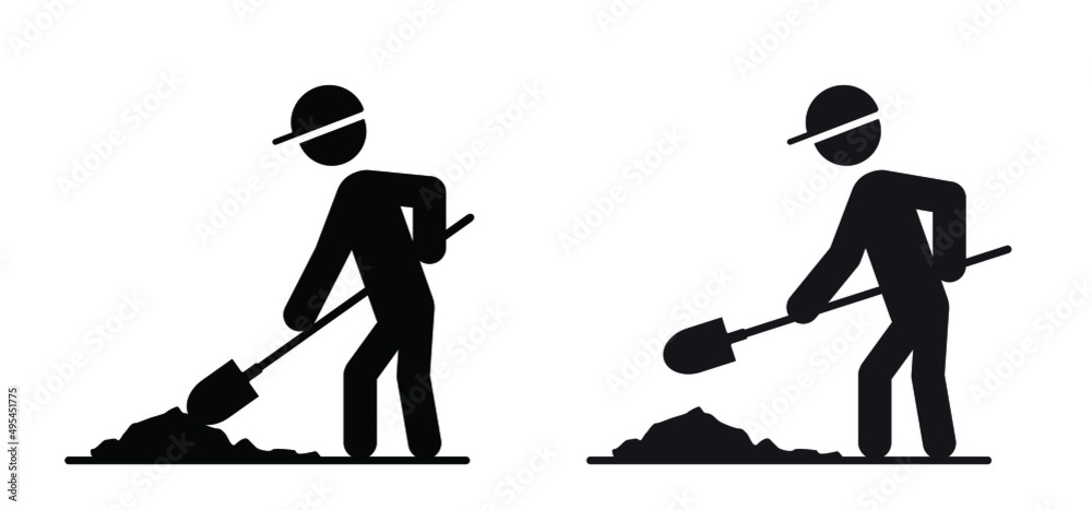 Garden scoop Stickman, stick figure man with scoop for digging. Vector ...