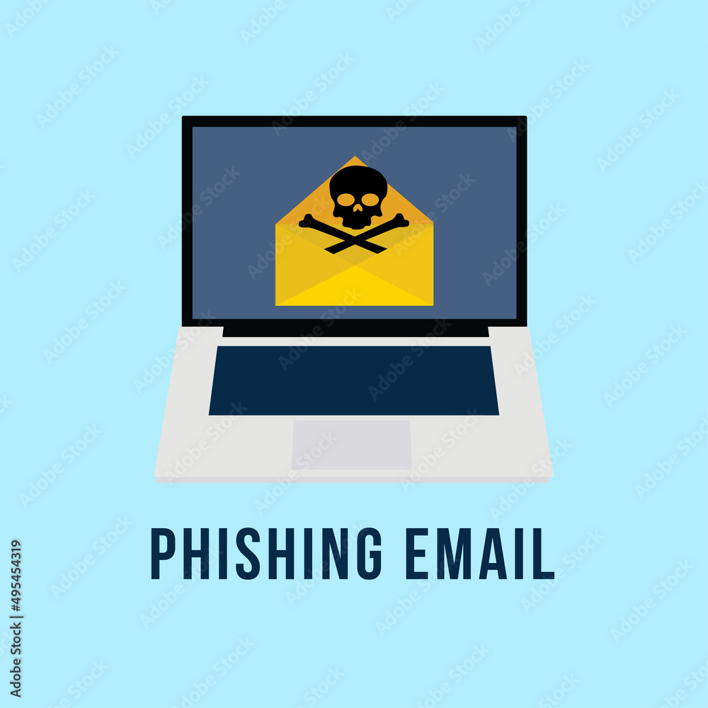 Phishing email with a skull sign vector. Computer hacker spam mail ...