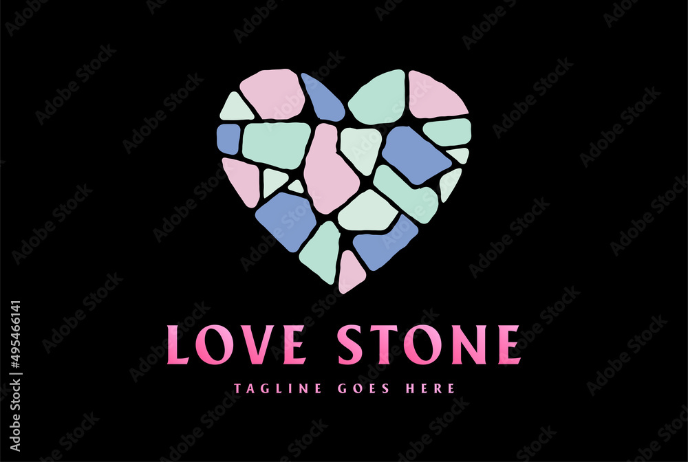 Colorful Romantic Paving Floor Love Heart Stone Brick Logo Design ...