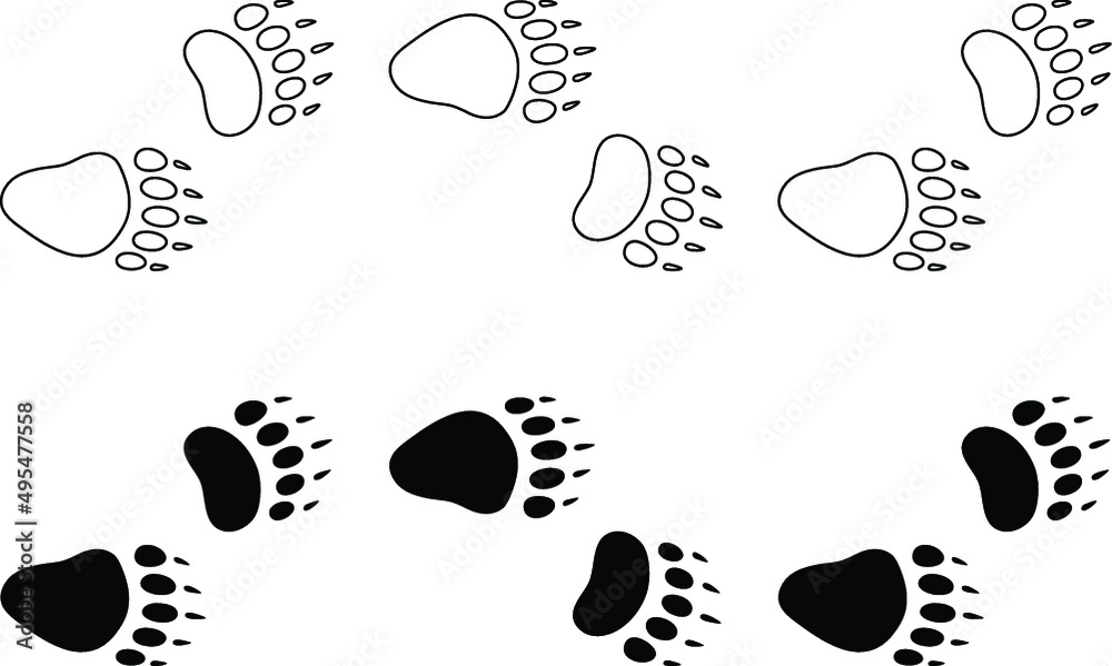 Walking Bear Tracks Clipart Set - Outline and silhouette Stock Vector ...