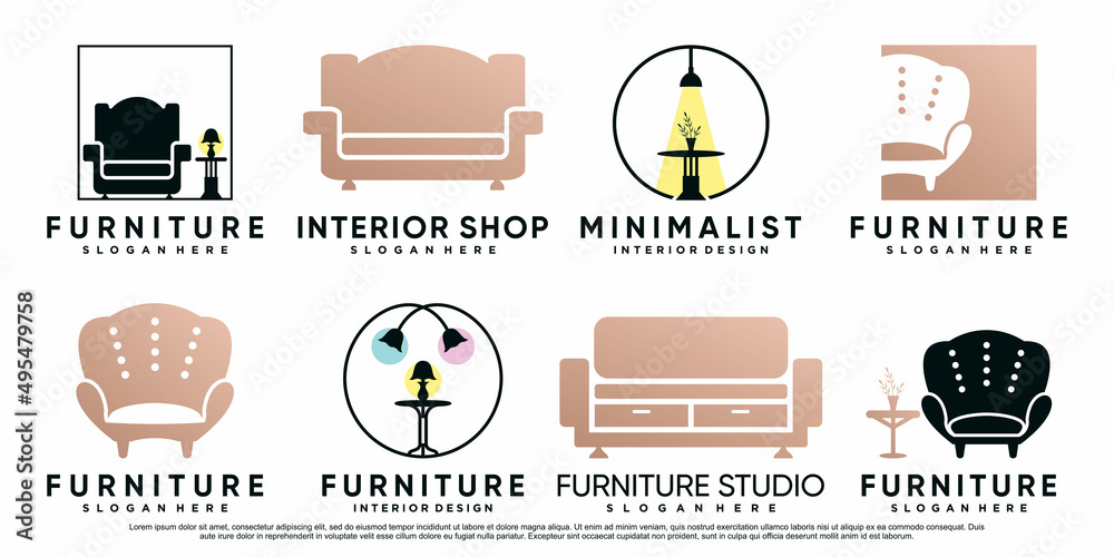 Furniture icon set logo design with creative element and modern concept ...