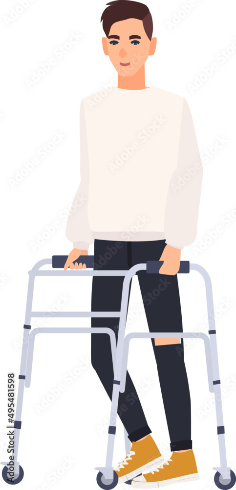 Disabled Young Man with Walking Frame Cartoon Illustration Stock Vector ...