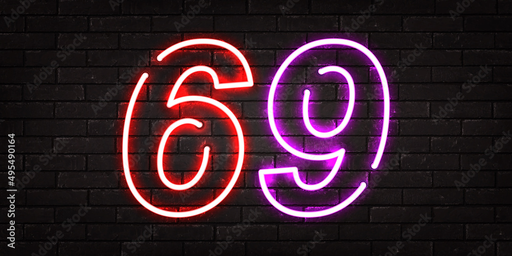 Vector realistic isolated neon sign of 69 number logo on the wall ...