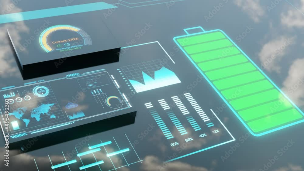 Technology Data Animation Display. 3D reflective digital renewable ...