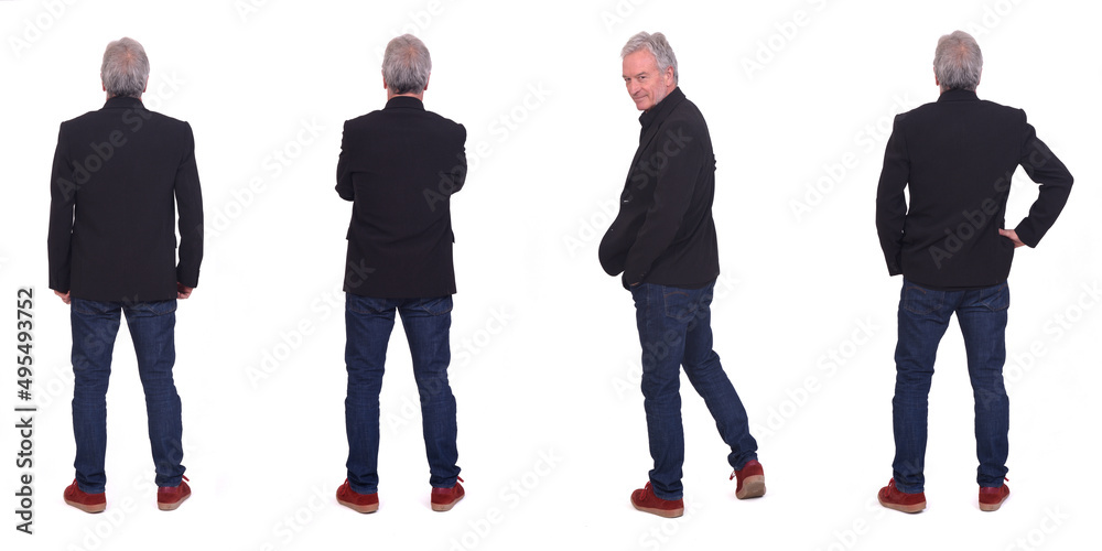 various poses of the same man from behind on white background Stock ...