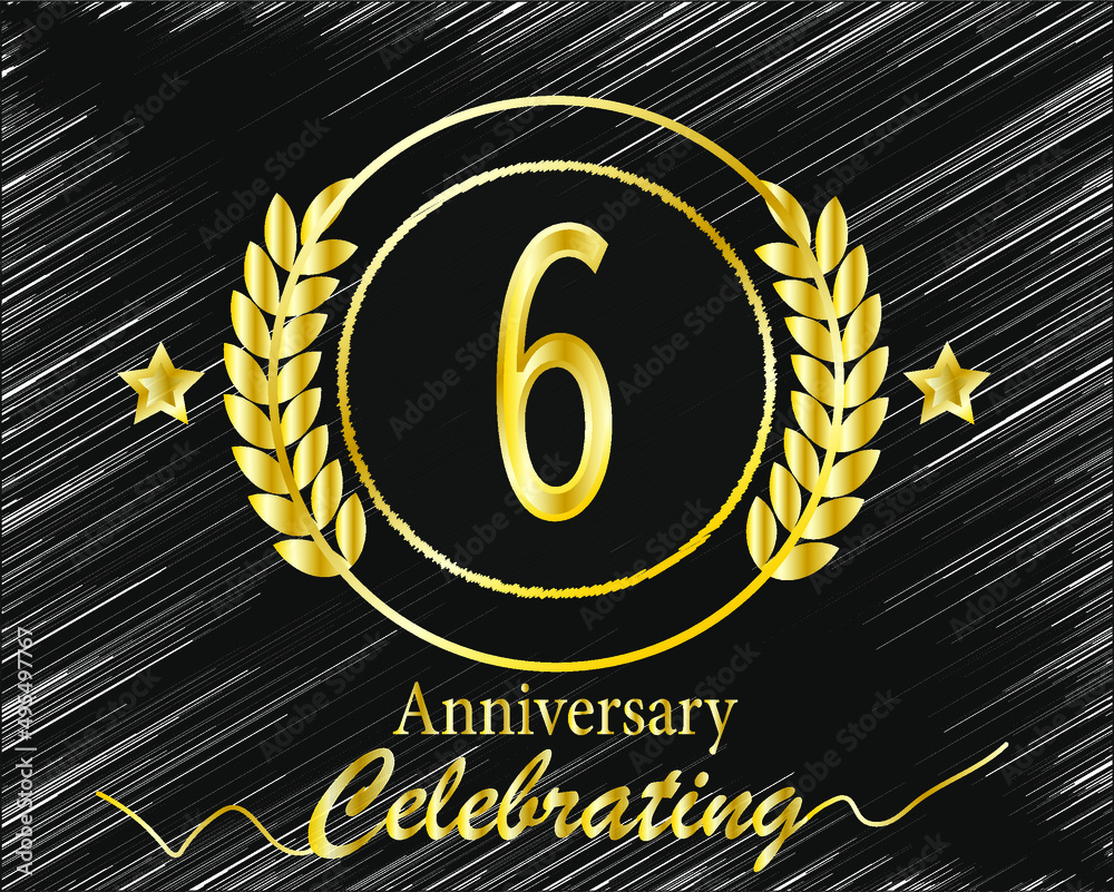 6th golden anniversary logo with ring, laurel wreath vector design on ...