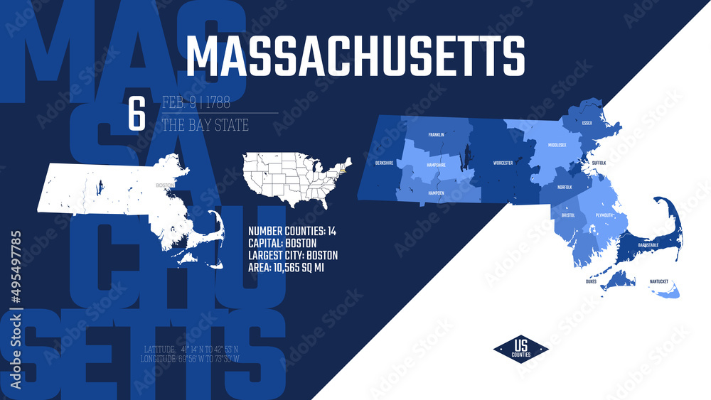 6 of 50 states of the United States, divided into counties with ...