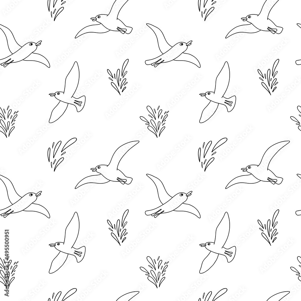 Cartoon atlantic seabird, seagulls flying. Sea, Ocean, Gull, bird set ...