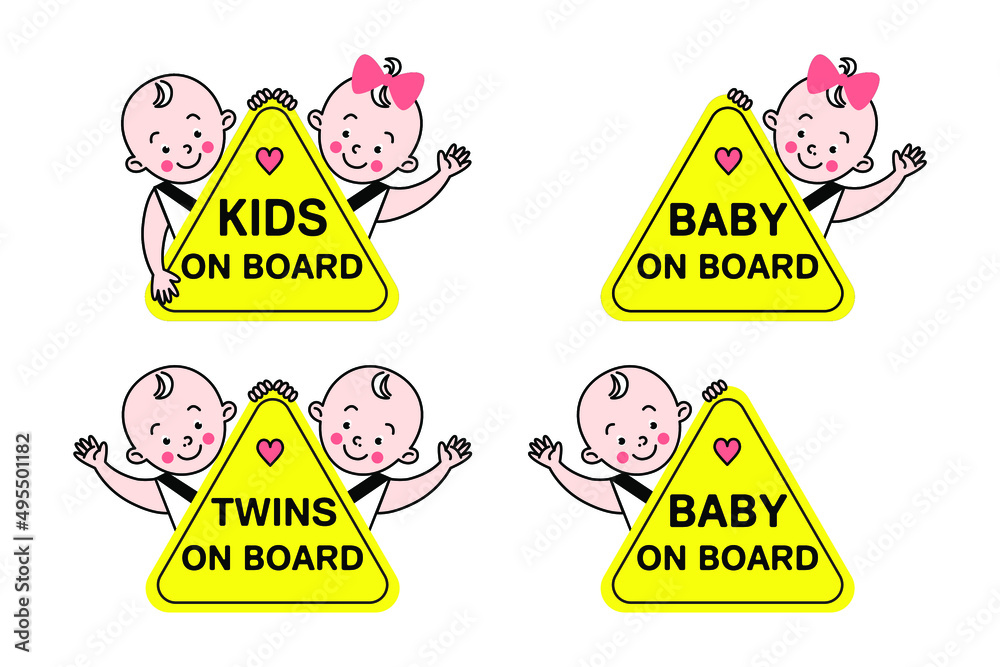 Set of triangular flat vector illustrations. Yellow road signs for car ...