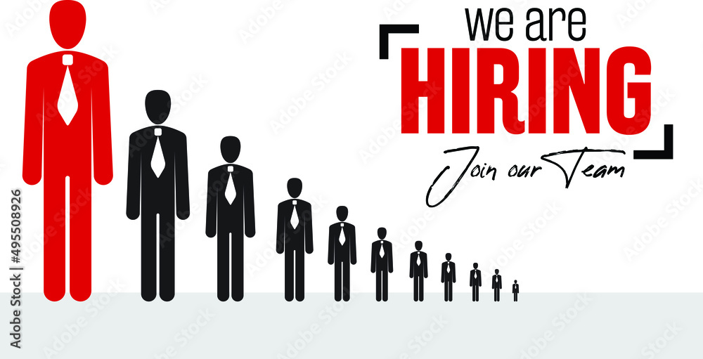 we are hiring modern web banner in red and black color over white ...