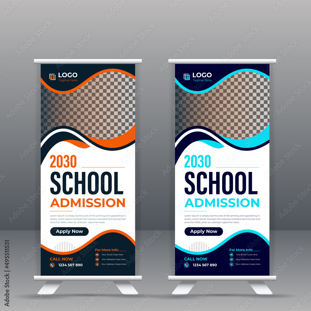 School Admission for kids roll up banner design template for any school ...