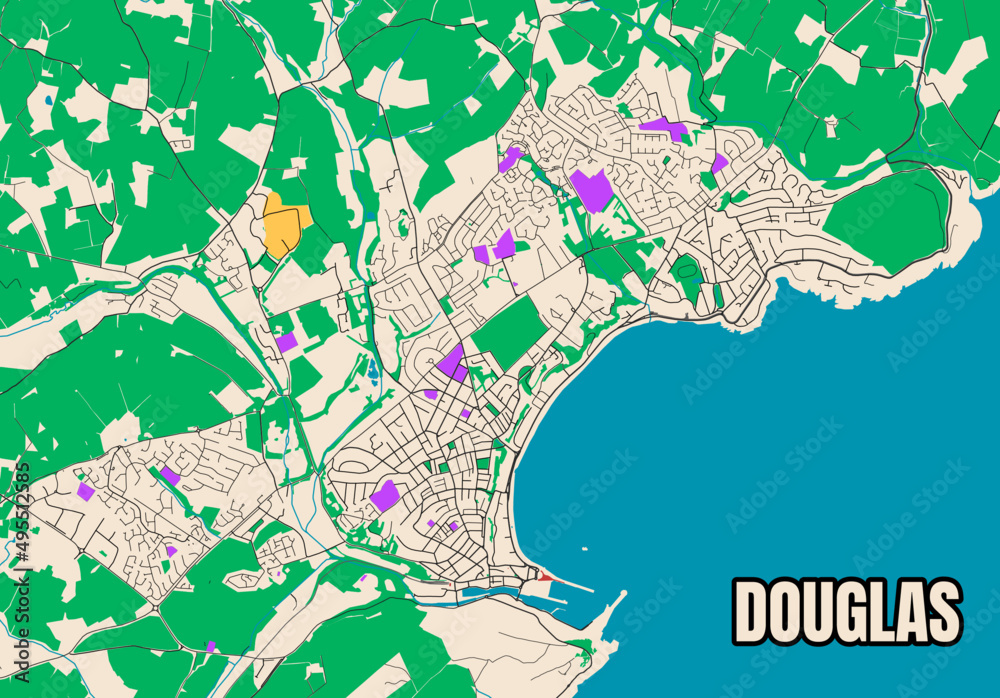Vector poster detailed city map Douglas, Isle of Man Data From ...