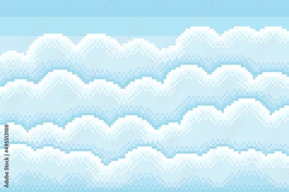 Blue sky with clouds pixel art. Vector illustration. Stock Vector ...