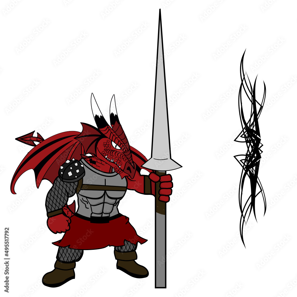 red dragon gladiator cartoon illustration in vector format Stock Vector ...