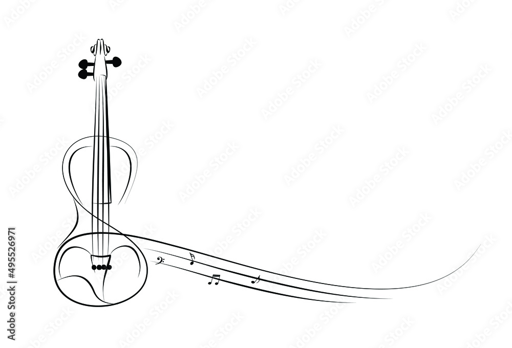 Sketch of the violin with notes. Stock Vector | Adobe Stock