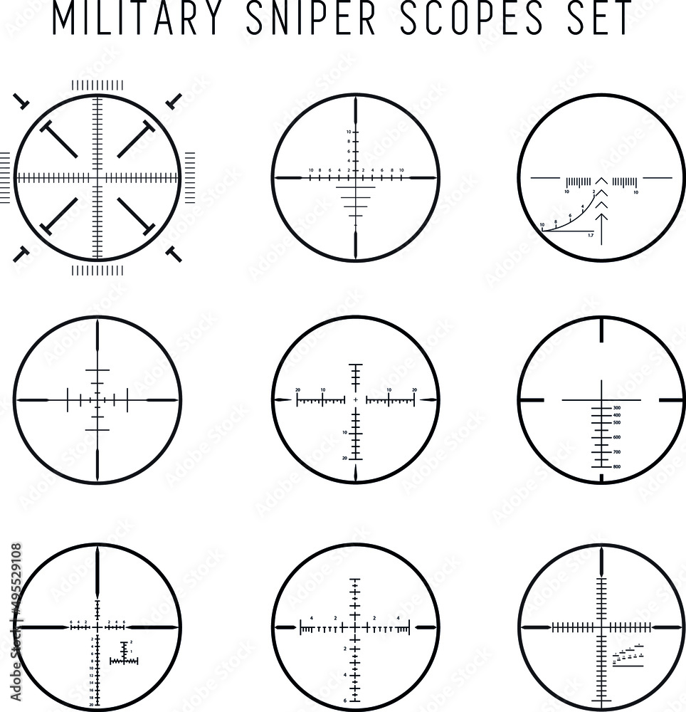 Military sniper scopes set. Hunting crosshair symbols collection ...