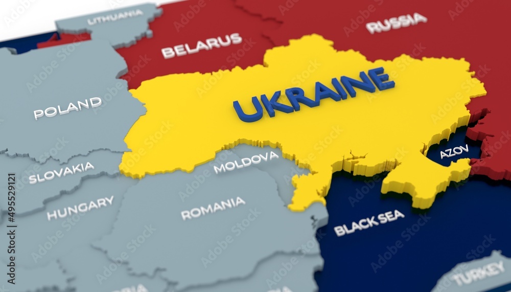 Stylich 3D Map of Ukraine and neighboring countries with agressive ...