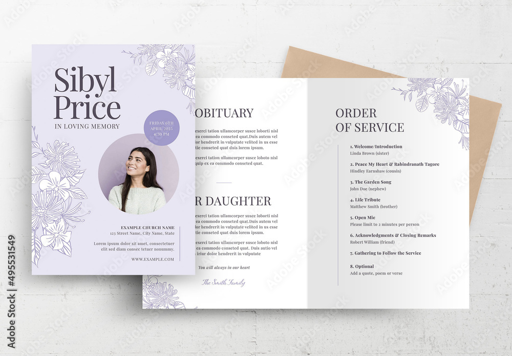 Modern Floral Flowers Funeral Program Obituary Brochure Stock Template ...