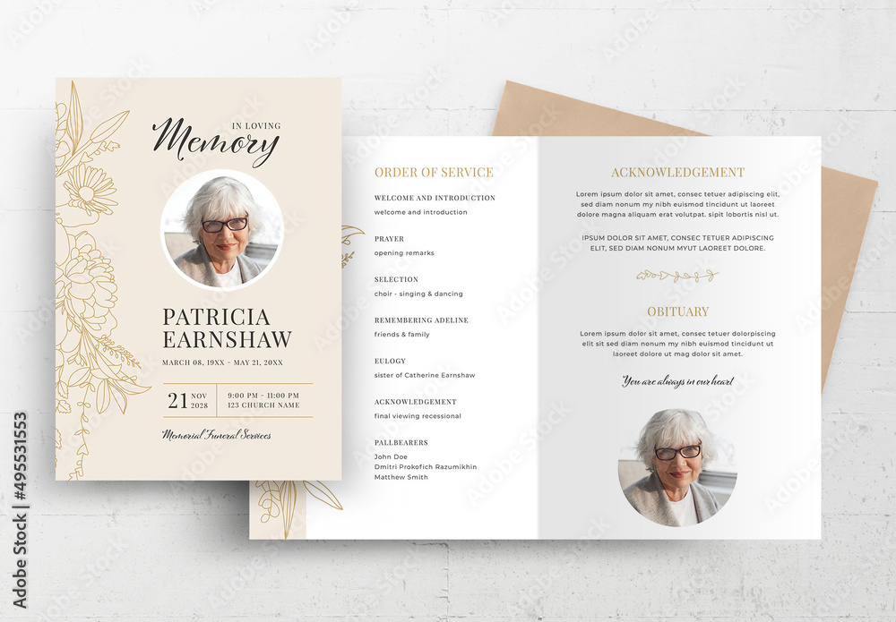 Modern Traditional Funeral Program Obituary Brochure Stock Template ...