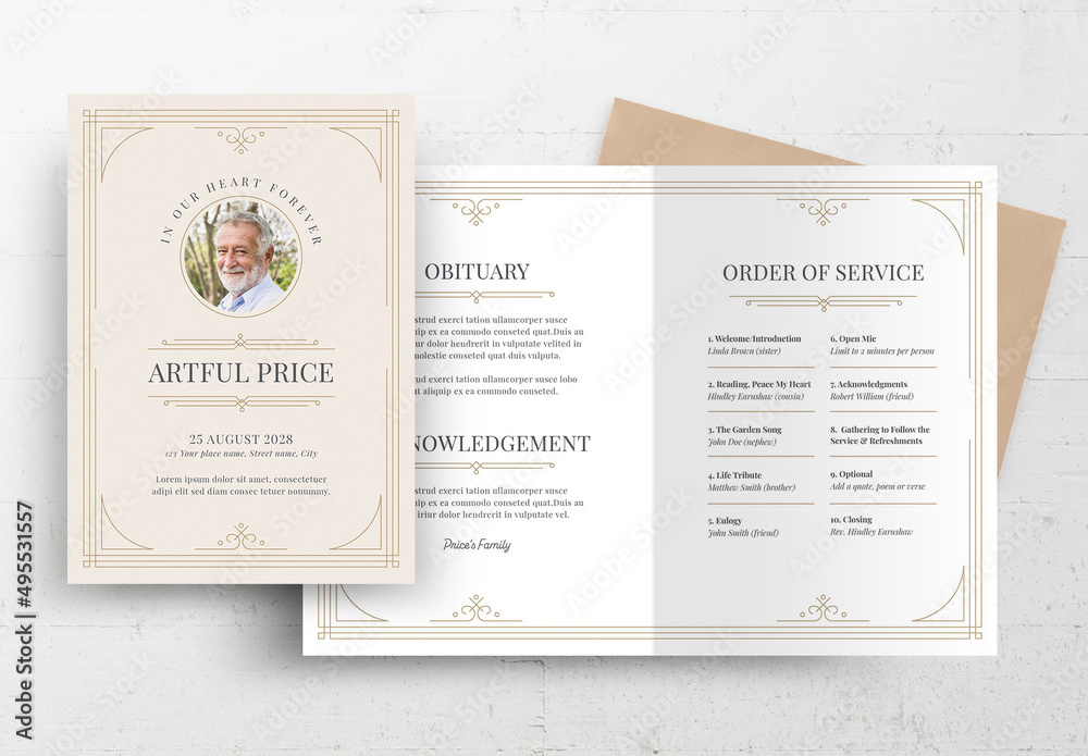 Funeral Program Obituary Brochure Layout Stock Template | Adobe Stock