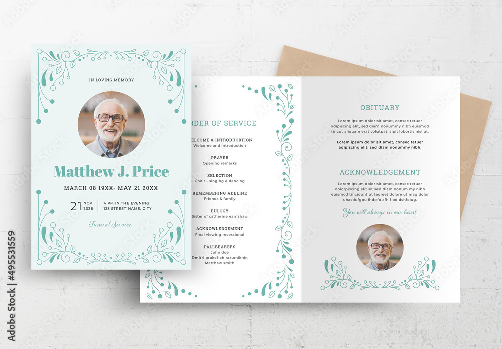 Funeral Program Obituary with Elegant Border Decals Stock Template ...