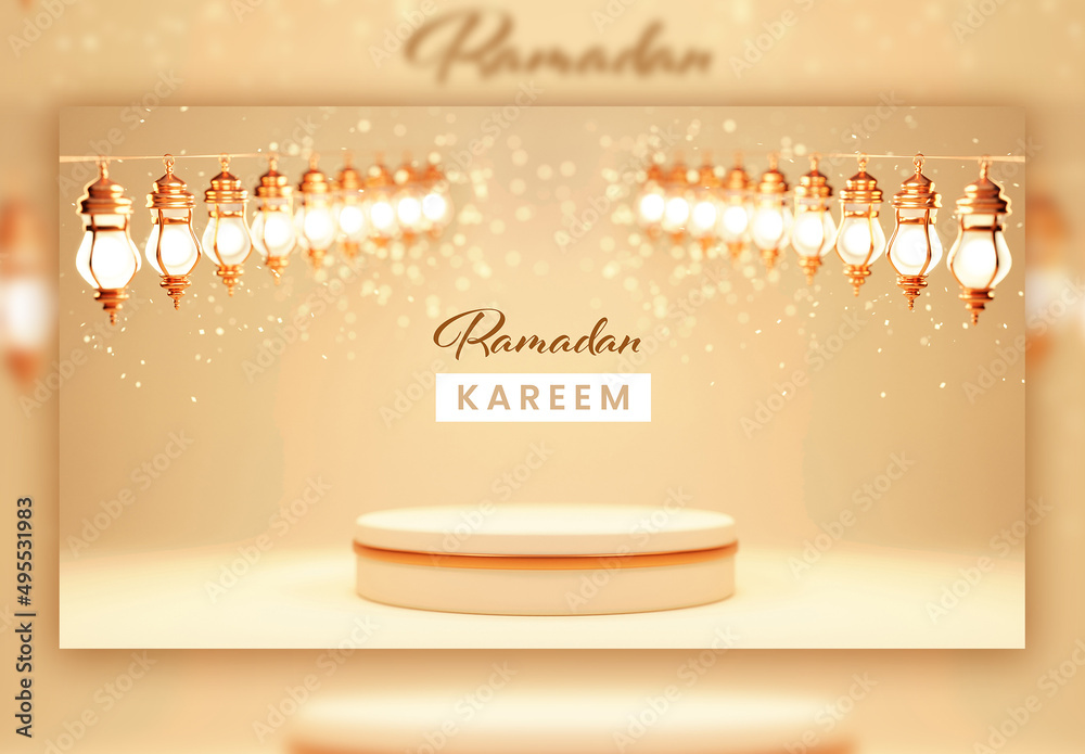 3D Render of a Golden Crescent Moon with Podium for Your Product ...